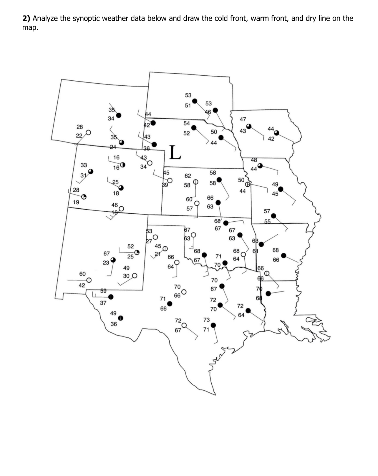 I need help drawing the cold front on the map as well | Chegg.com