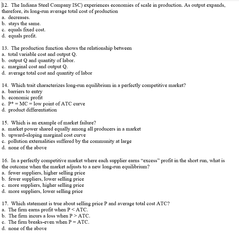 Solved 12. The Indiana Steel Company ISC) experiences | Chegg.com