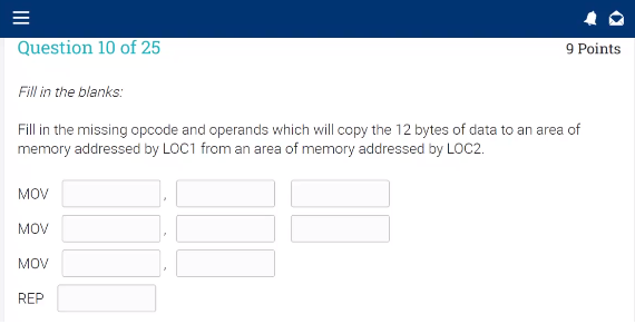 Solved Fill in the missing opcode and operands which will | Chegg.com