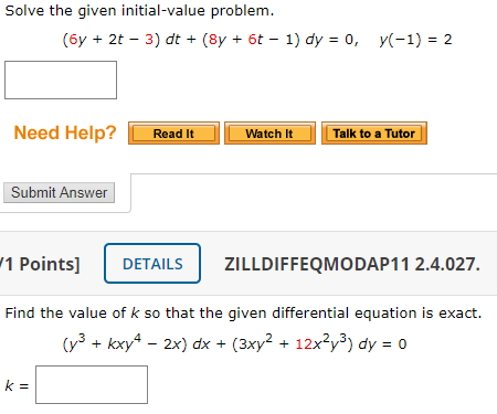 Solved Solve the given initial-value problem. (6y + 2t - 3) | Chegg.com