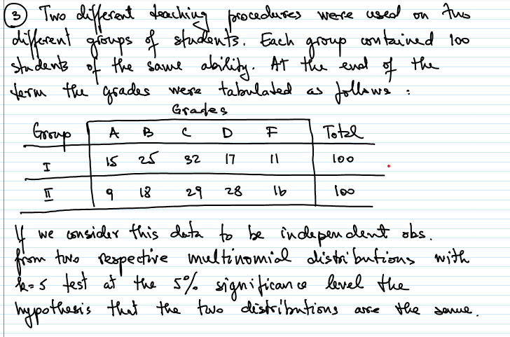 Solved (3) Two different teacking procedures were used on | Chegg.com
