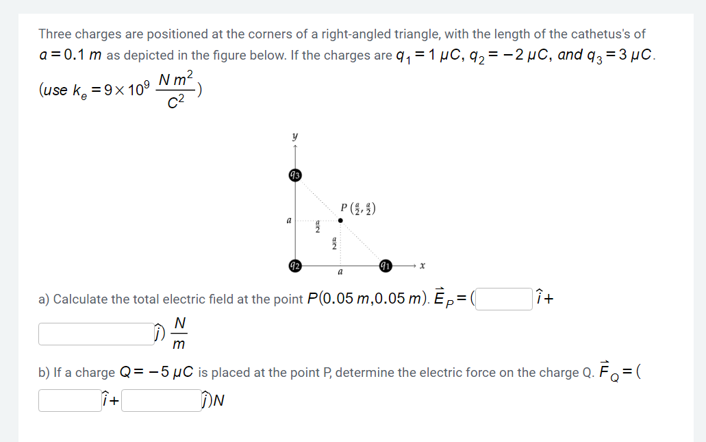Solved Three charges are positioned at the corners of a | Chegg.com