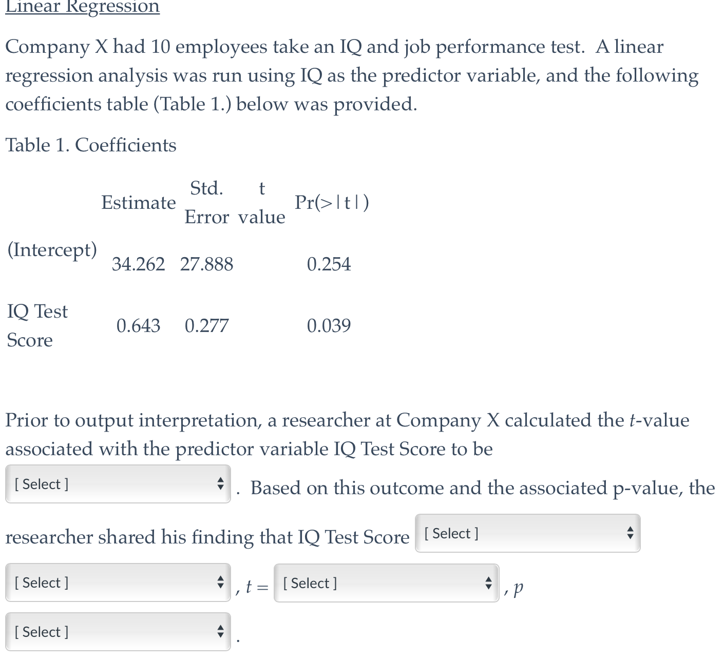 Solved Linear Regression Company X Had 10 Employees Take An 