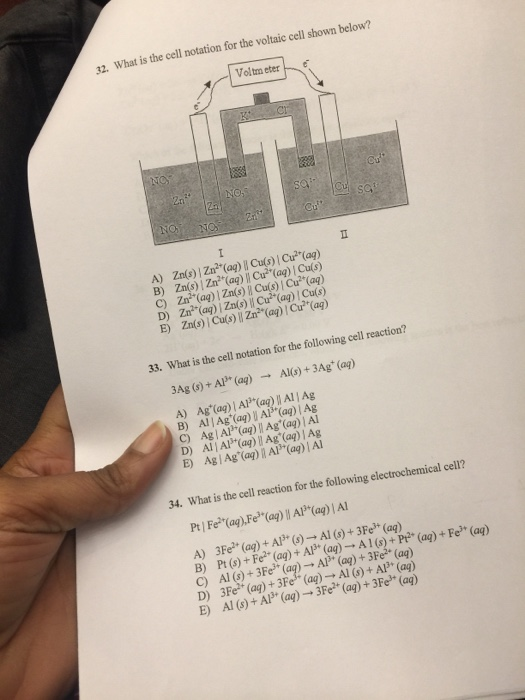 Solved 32. What is the cell notation for the voltaic cell | Chegg.com