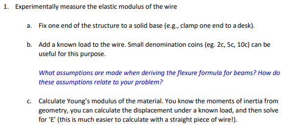 Solved 1. Experimentally measure the elastic modulus of the | Chegg.com