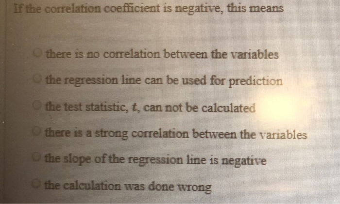 Solved the correlation coefficient is negative, this means | Chegg.com