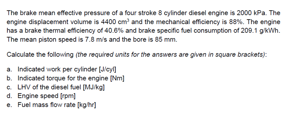 Solved The brake mean effective pressure of a four stroke 8 | Chegg.com