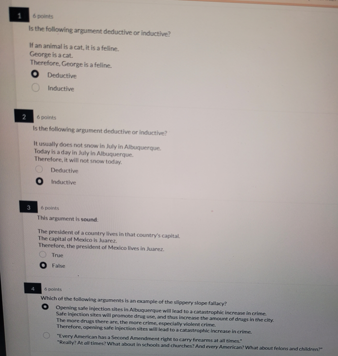 6 points Is the following argument deductive or | Chegg.com