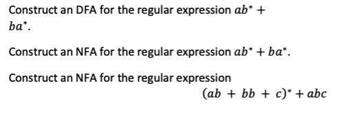 Solved Construct an DFA for the regular expression ab∗+ ba∗ | Chegg.com