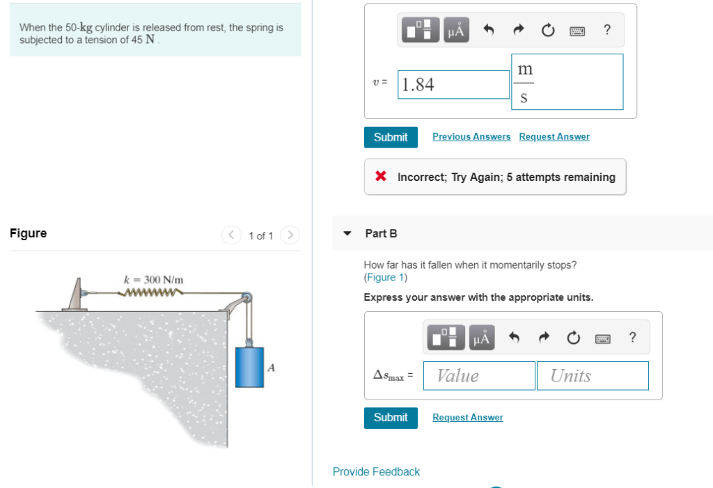 Solved When the 50-kg cylinder is released from rest, the | Chegg.com