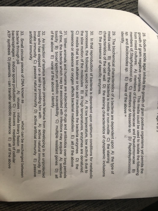 Solved uge olJ 28. Sodium azide agar inhibits the growth of | Chegg.com