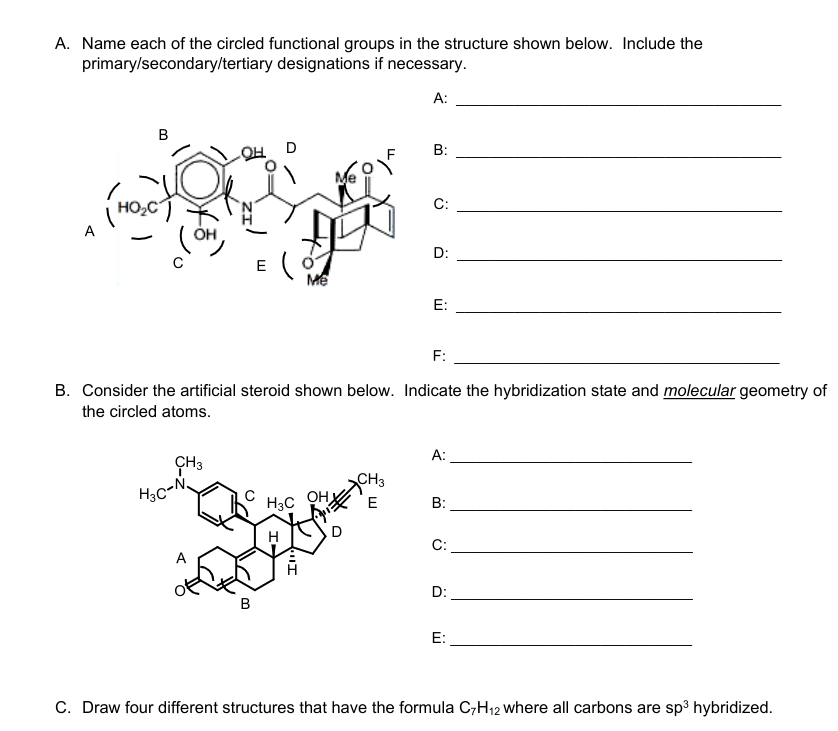 Solved A. Name each of the circled functional groups in the | Chegg.com