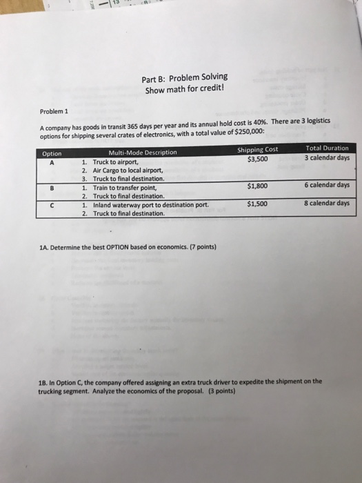 Solved Part B: Problem Solving Show math for credit! Problem | Chegg.com Solved Part B: Problem Solving Show math for credit! Problem | Chegg.com