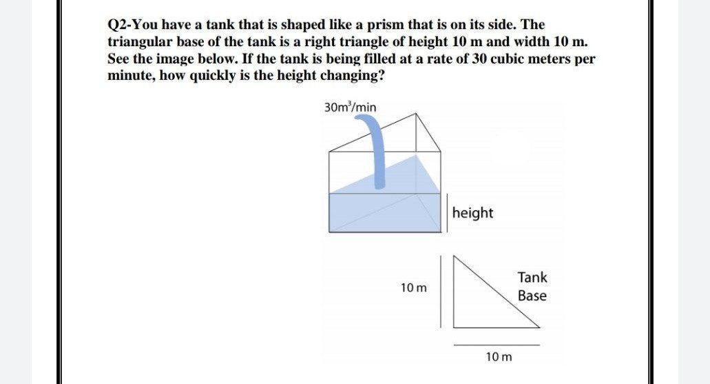 Solved Q2-You have a tank that is shaped like a prism that | Chegg.com