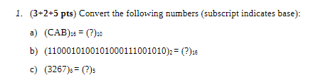 Solved Convert the following numbers (subscript indicates | Chegg.com