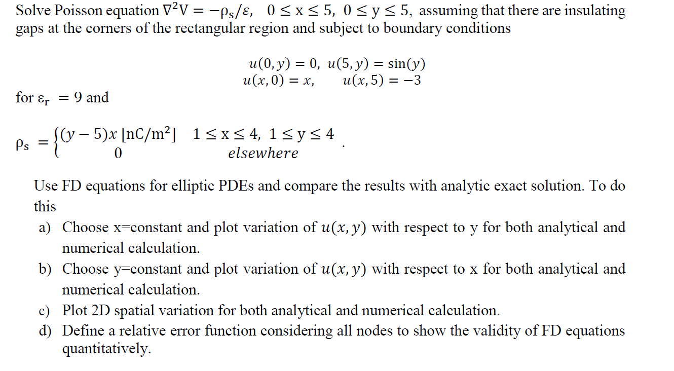 Solve Poisson equation V²V = −ps/ɛ, 0≤x≤5, 0≤ y ≤ 5, | Chegg.com