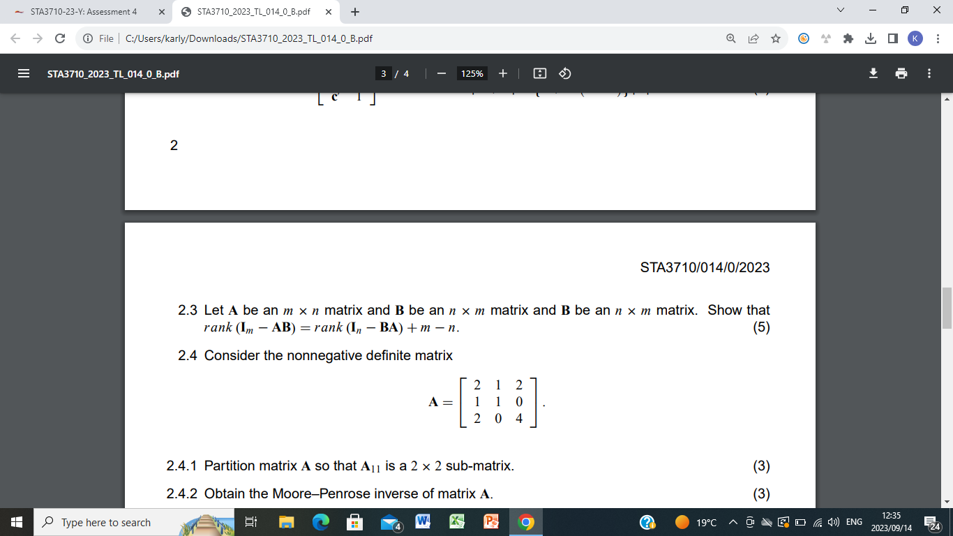 Solved 2.3 Let A be an m×n matrix and B be an n×m matrix and | Chegg.com