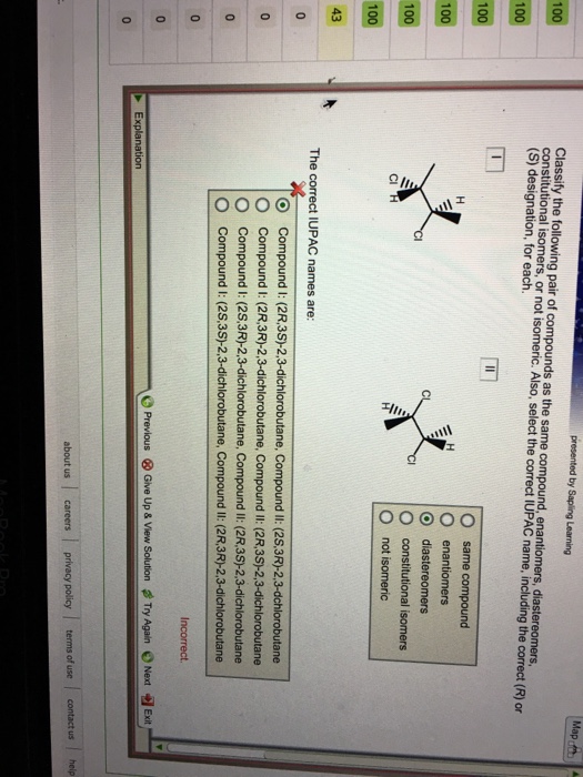Solved Classify the following pair of compounds as the same | Chegg.com