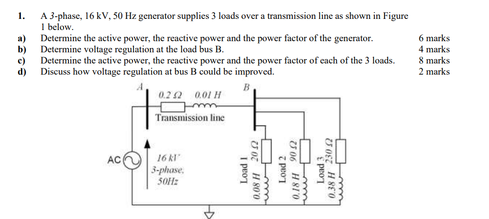 Solved 1. a) b) c) d) A 3-phase, 16 kV, 50 Hz generator | Chegg.com