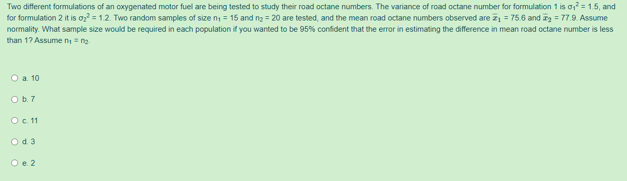 Solved Two different formulations of an oxygenated motor | Chegg.com