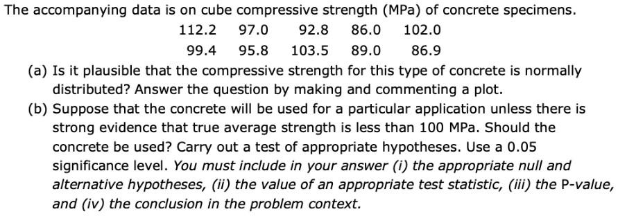 Solved The accompanying data is on cube compressive strength | Chegg.com