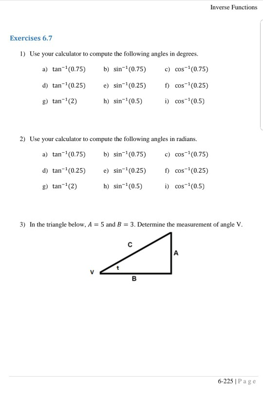 Solved Inverse Functions Exercises 6.7 1) Use your | Chegg.com