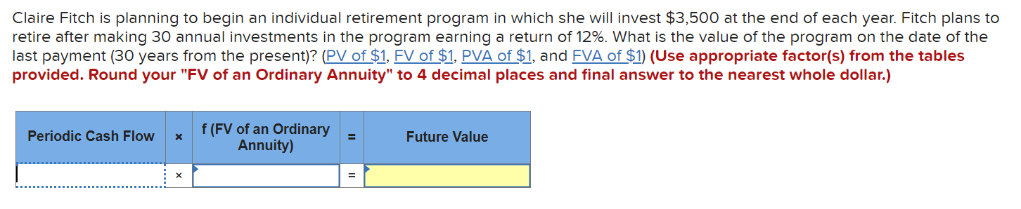 Solved Claire Fitch is planning to begin an individual | Chegg.com