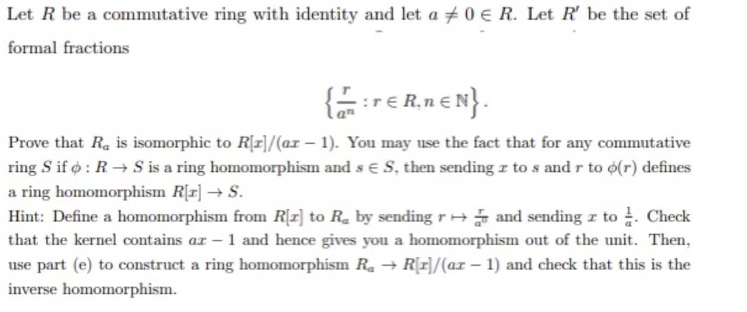 Solved Let R be a commutative ring with identity and let a | Chegg.com