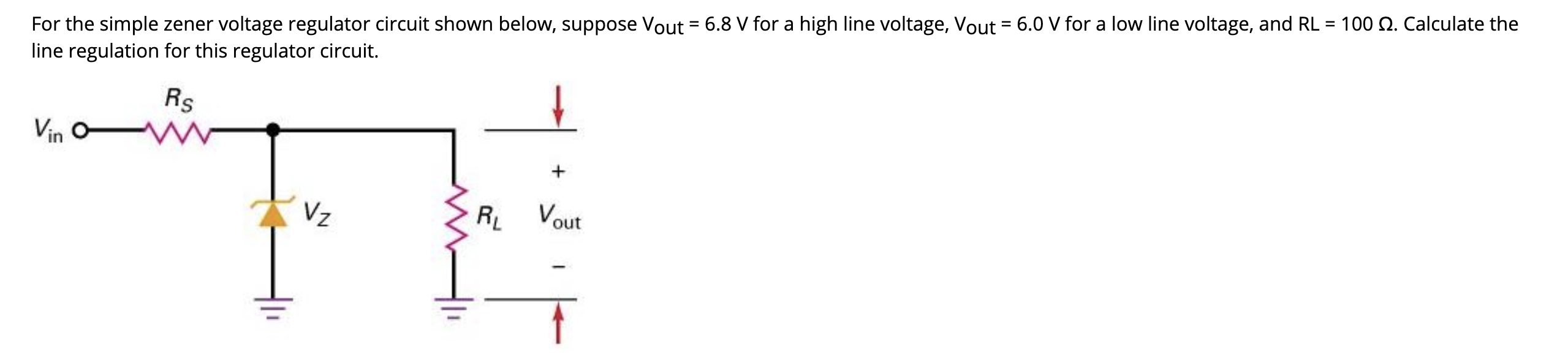 Solved = For the simple zener voltage regulator circuit | Chegg.com