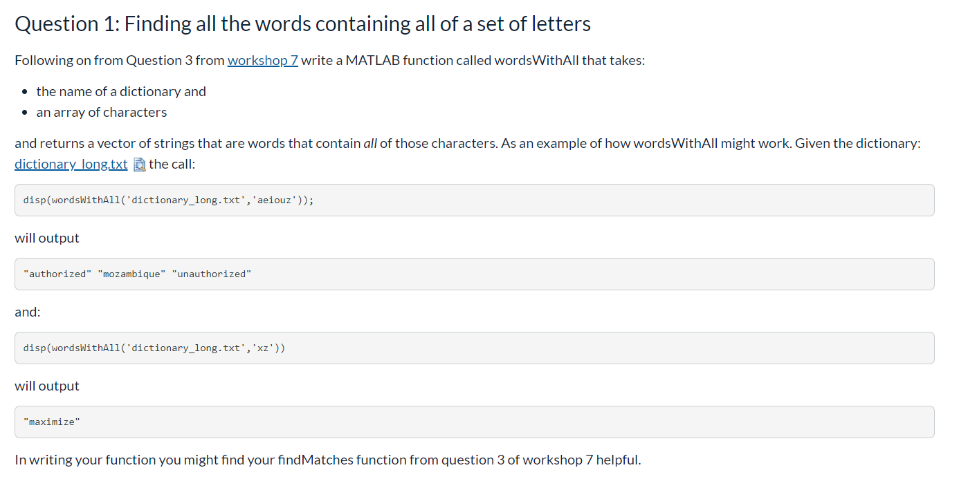 Question 1: Finding all the words containing all of a | Chegg.com