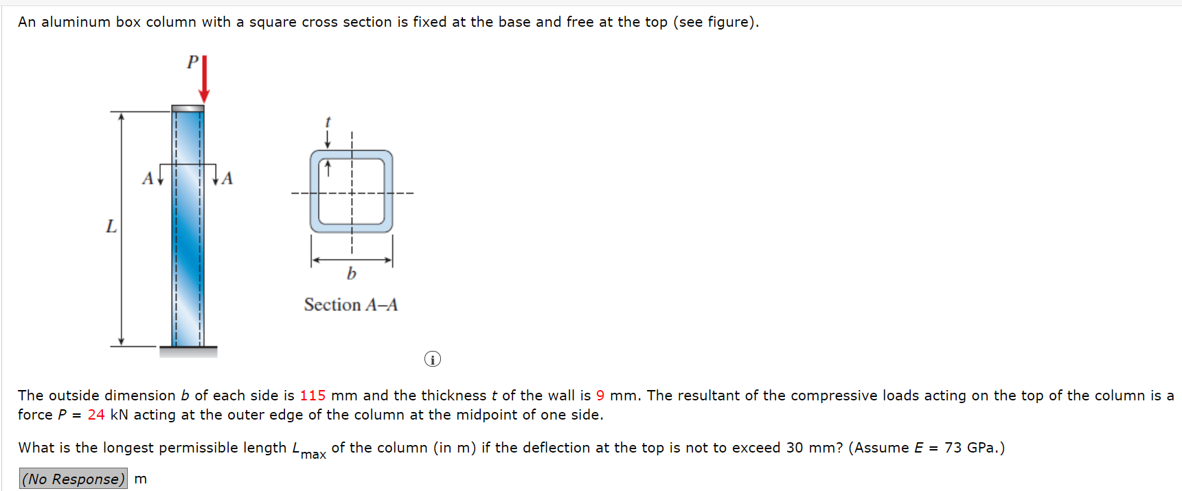 Solved An aluminum box column with a square cross section is | Chegg.com