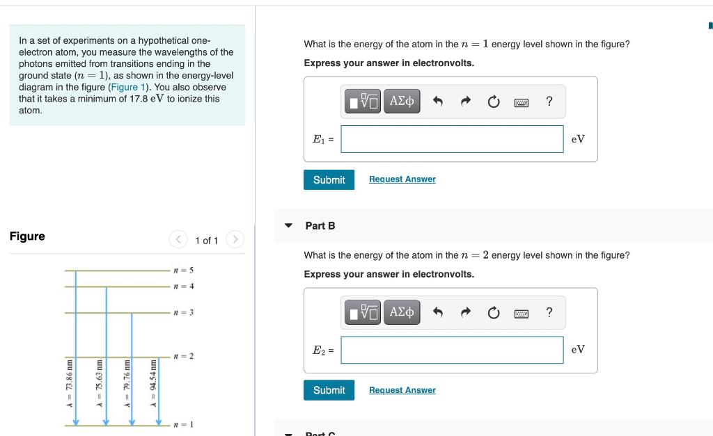 Solved What is the energy of the atom in the n=1 energy | Chegg.com