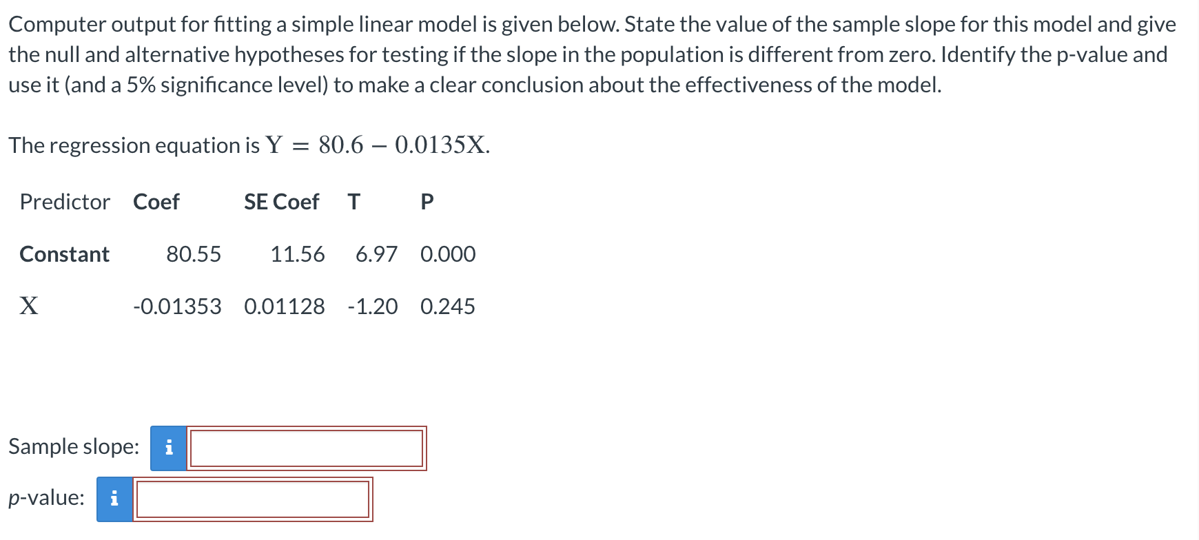 Solved Computer output for fitting a simple linear model is | Chegg.com
