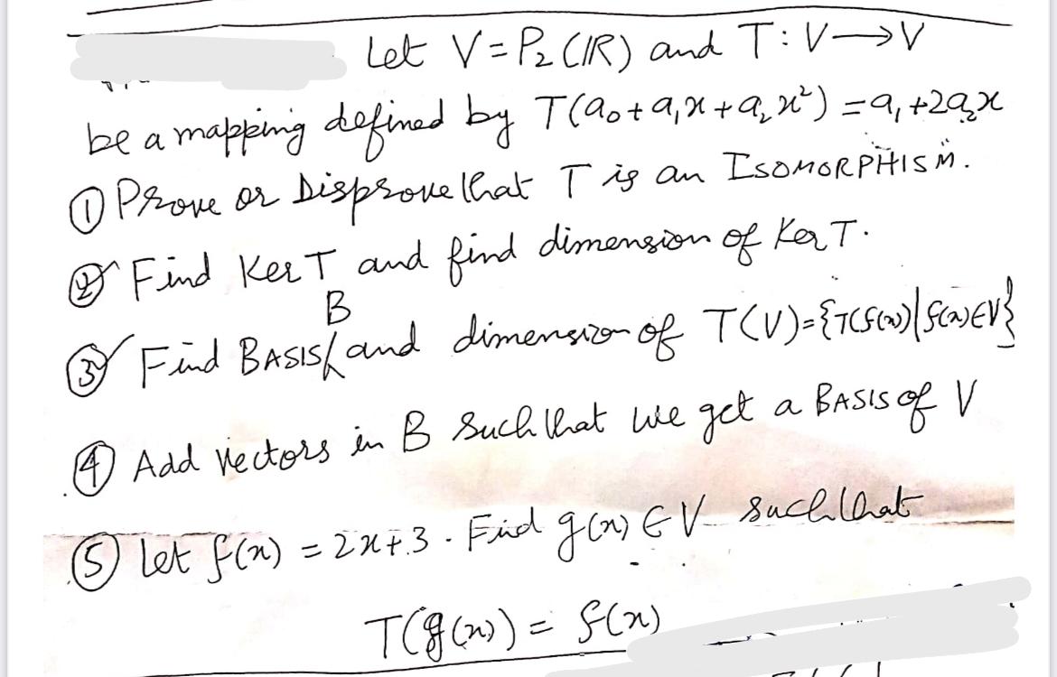 Solved Let V=P2(R) and T:V→V be a mapping defined by | Chegg.com