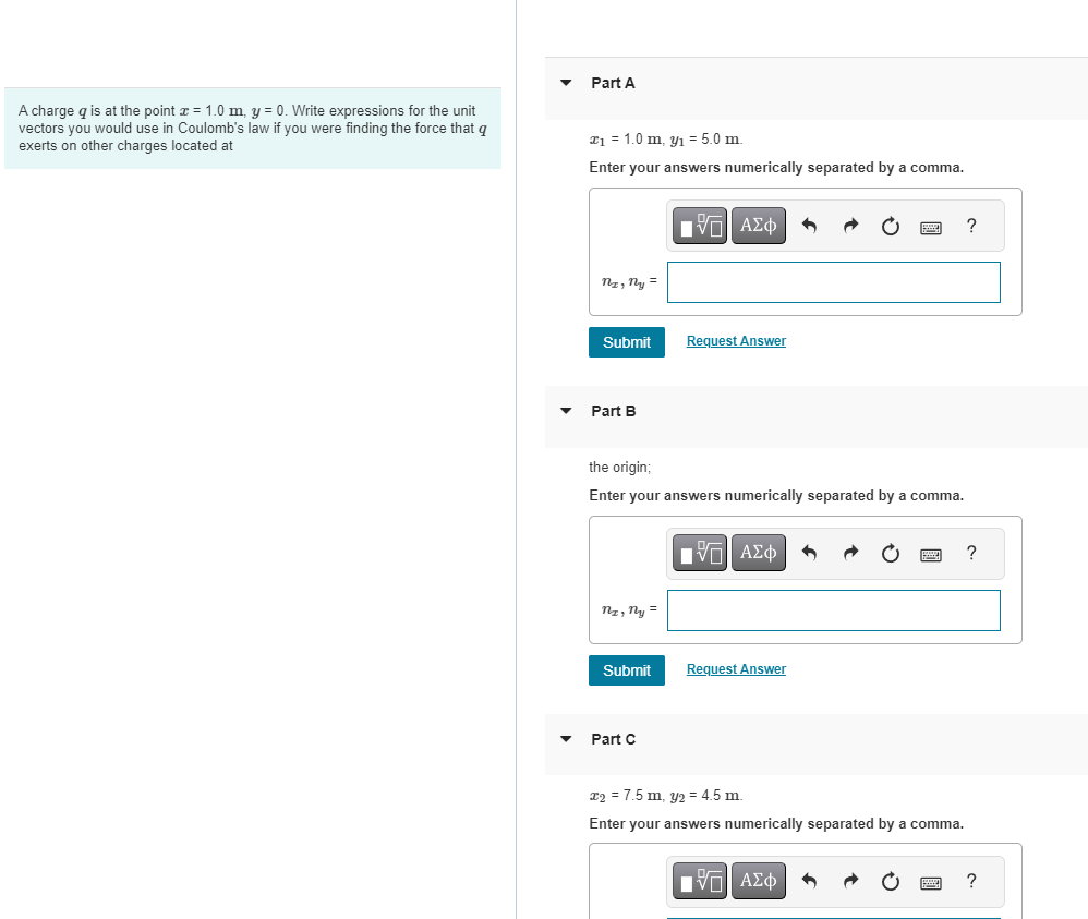 Solved A charge q is at the point x=1.0 m,y=0. Write | Chegg.com