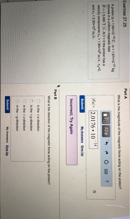 Solved Exercise 27.25 A proton (q 1.60x10 19 C,m 1.67x10 27 | Chegg.com