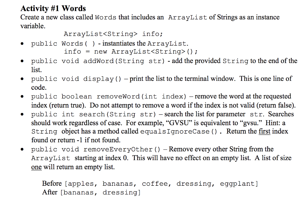 Solved Activity 1 Words Create A New Class Called Words 1868
