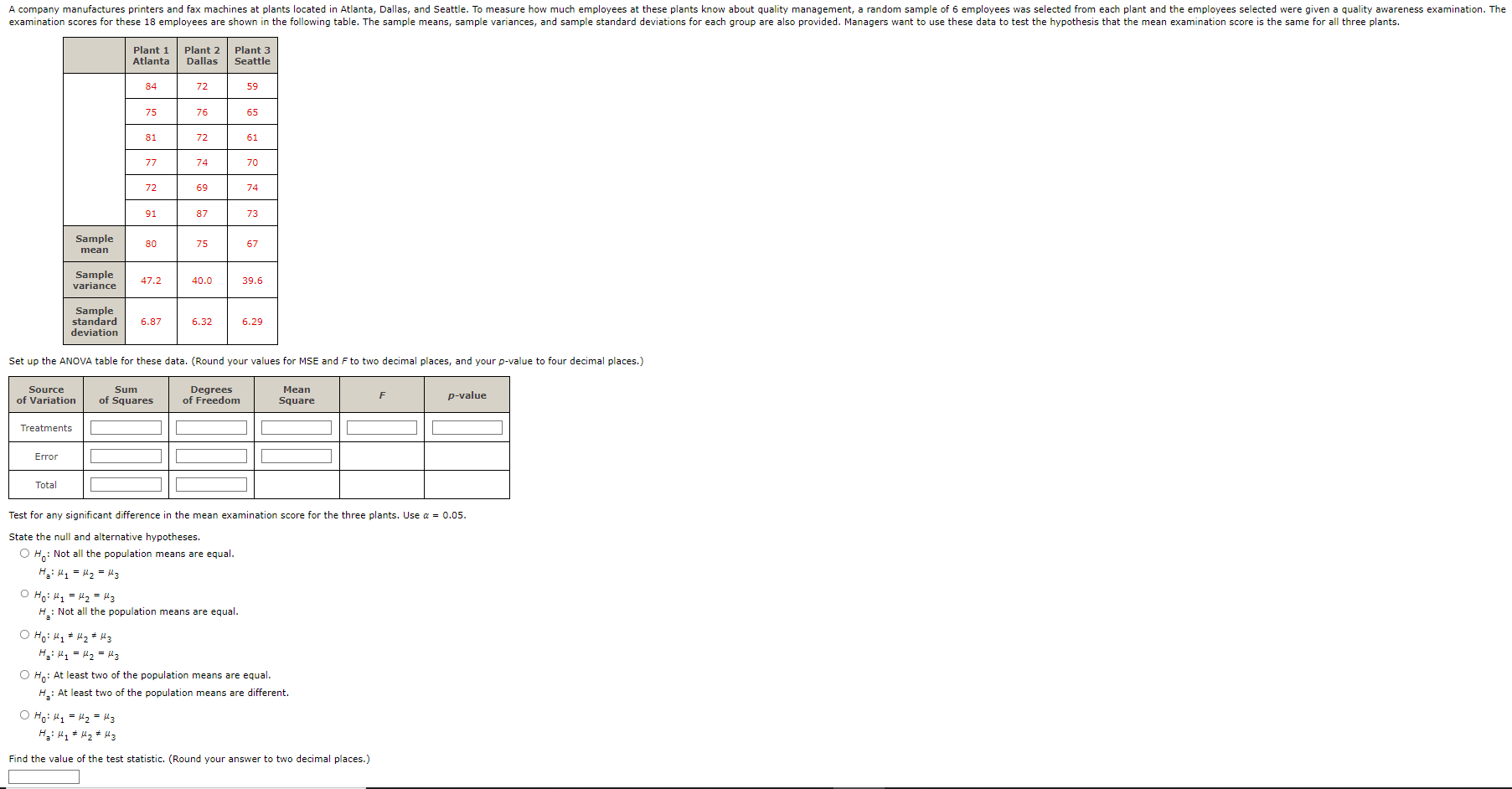 Solved Test for any significant difference in the mean | Chegg.com