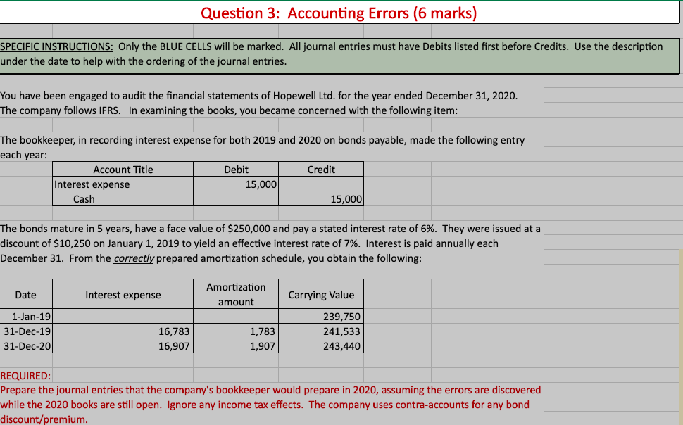 Solved Question 3: Accounting Errors (6 marks) SPECIFIC | Chegg.com