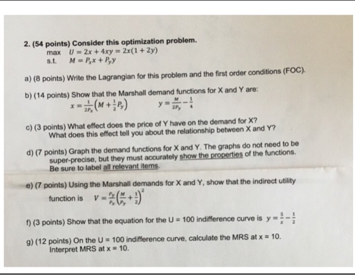 Solved 2. (54 points) Consider this optimization problem. | Chegg.com