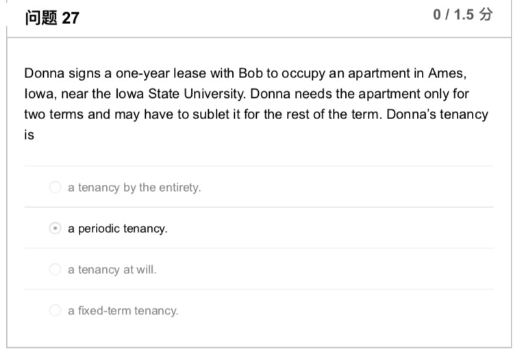 Solved a 27 Donna signs a one-year lease with Bob to occupy | Chegg.com