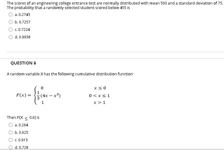 Solved The scores of an engineering college entrance test | Chegg.com