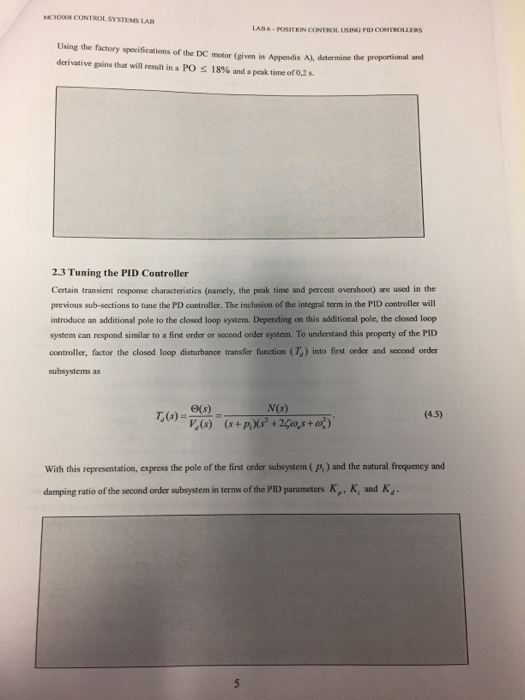 CONTROLSYSTEMS LAB LABORATORY 6: POSITION CONTROLoF A | Chegg.com
