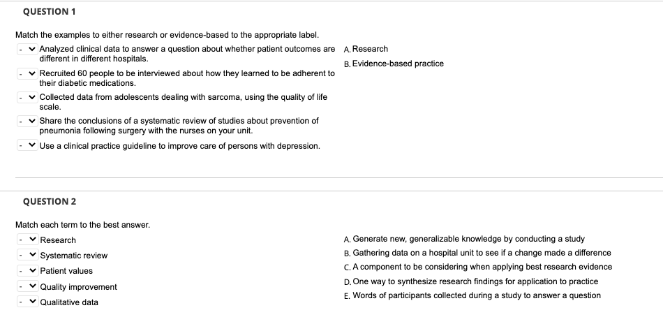 Solved QUESTION 1 Match the examples to either research or | Chegg.com