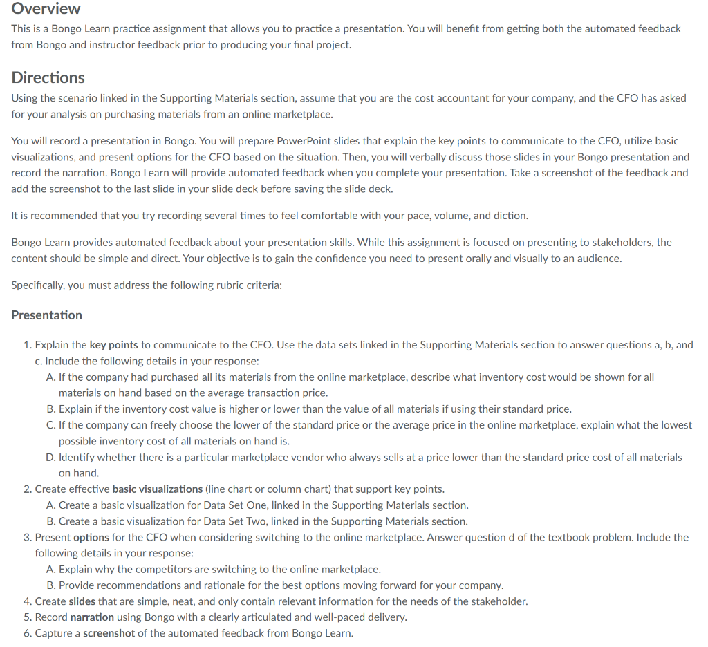 Overview This is a Bongo Learn practice assignment | Chegg.com
