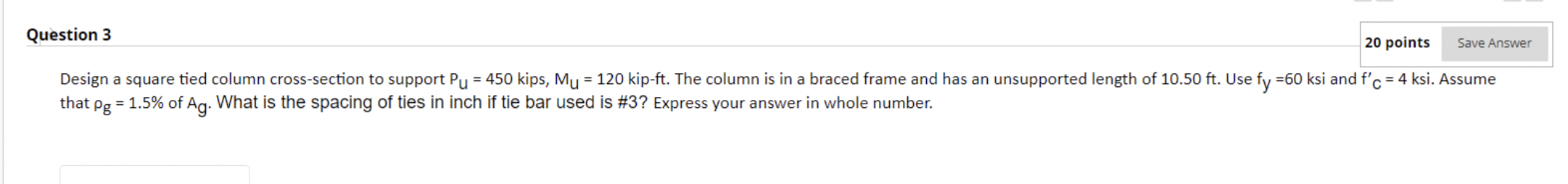 Solved Design a square tied column cross-section to support | Chegg.com