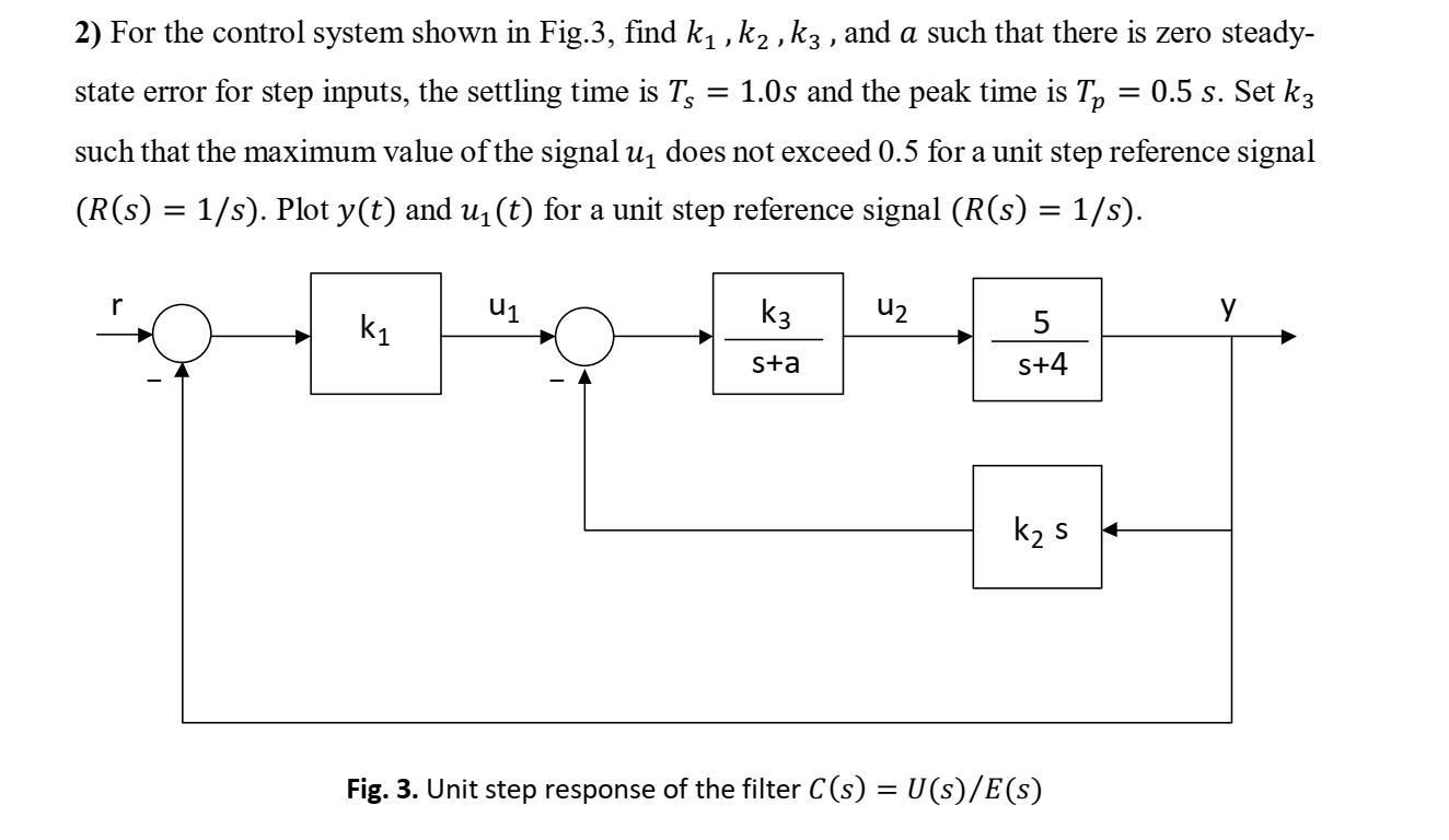 Solved 2) For the control system shown in Fig.3, find k1, | Chegg.com