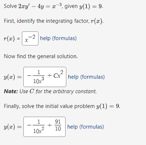 Solved Solve 2xy'-4y=x-3, ﻿given y(1)=9.First, identify the | Chegg.com
