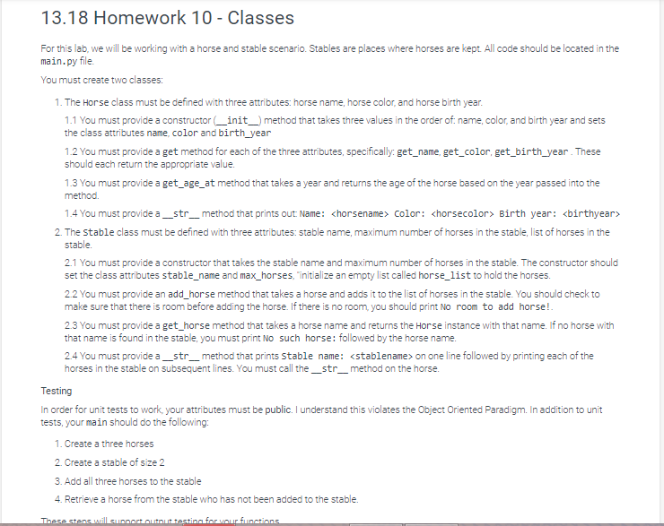 Solved 13.18 Homework 10 - Classes For this lab, we will be | Chegg.com