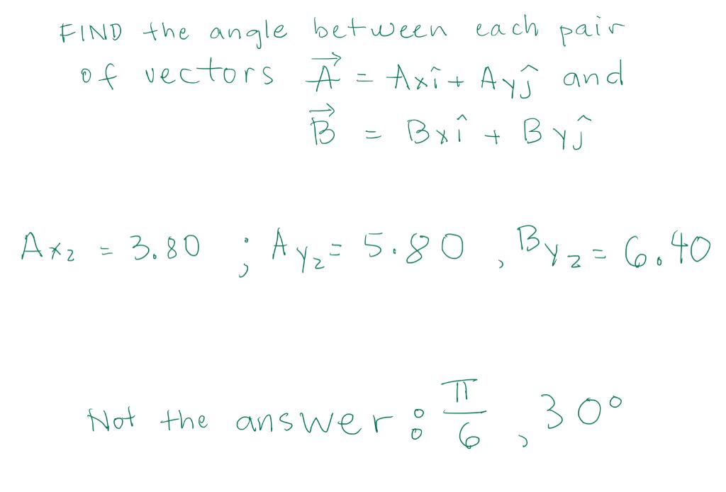 Solved FIND the angle between each pair of vectors | Chegg.com